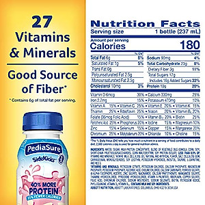 PediaSure SideKicks, 6 Shakes, Kids Protein Shake, With Key Nutrients and Protein to Help Kids Catch Up on Growth and Help Fill Nutrient Gaps, Strawberry, 8 fl oz