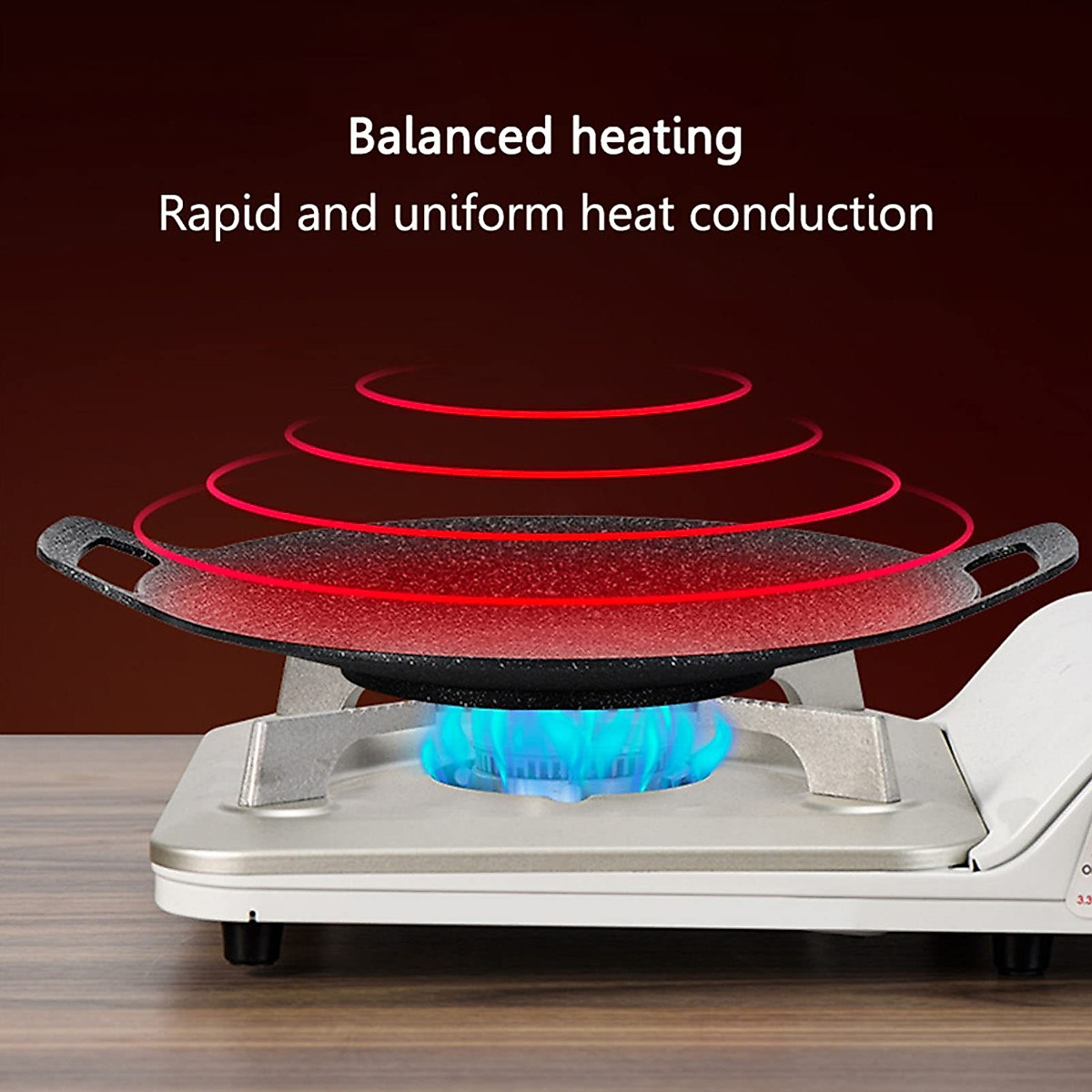 Korean BBQ Grill Pan, Round BBQ Griddle with Nonstick 6-Layer Coating, Aluminum Korean Grill Pan with Double Handles for Indoor or Outdoor Grilling Eggs Pancakes Steaks(30CM)