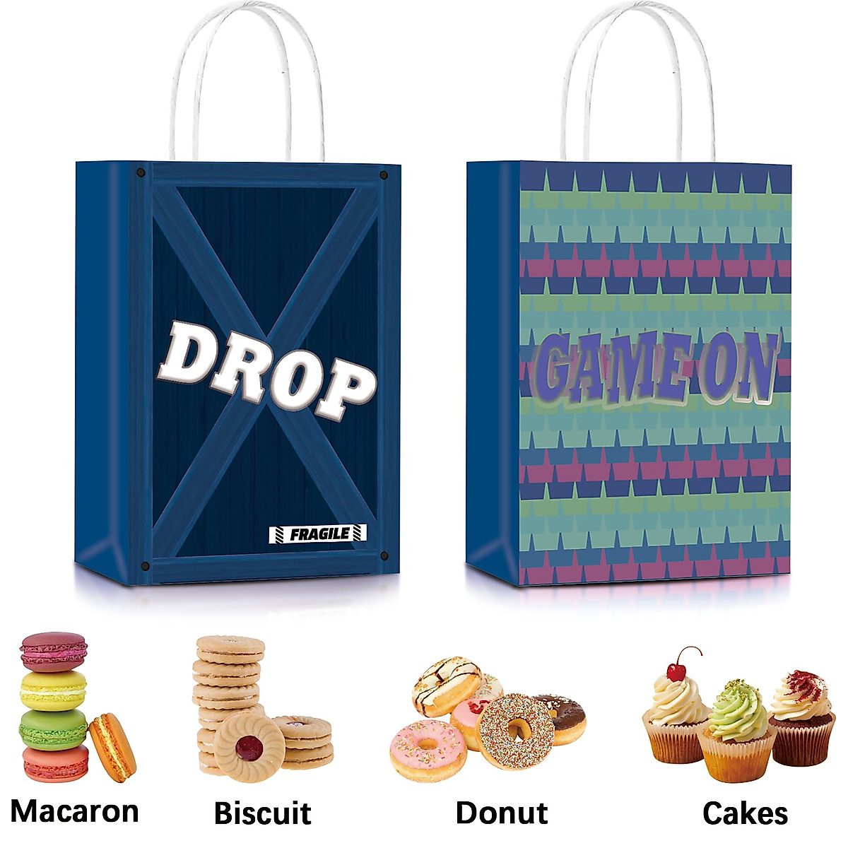 Apinwin 16PCS Vedio Game Military Supply Loot Blue Drop Box Bags With Handles, Battle Gamer Party Favor Gift Goodie Candy Treat Paper Bags for Gaming Birthday Baby Shower Anniversary Party Decorations