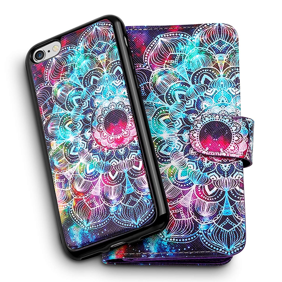 Vofolen 2-in-1 Case for iPhone 8 case iPhone 7 SE 2020 Wallet Card Holder Slot Detachable Strap Protective Slim Hard Shell Magnetic PU Leather Folio Pocket Flip Cover for iPhone 7 8 SE2 Mandala Purple