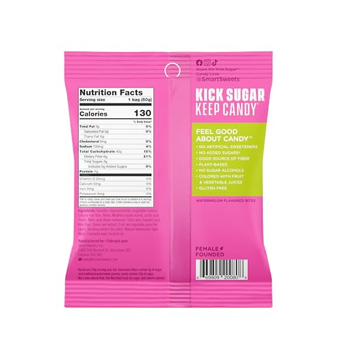 SmartSweets Sourmelon Bites, Candy with Low Sugar (3g), Low Calorie, Plant-Based, Free From Sugar Alcohols, No Artificial Colors or Sweeteners, 1.8 Ounce