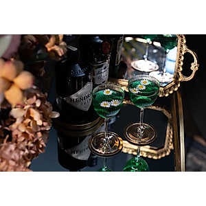 Vintage Art Deco Nick and Nora Coupe Glasses | Set of 4 | 5 oz Crystal Ribbed Cocktail Glassware for Drinking Classic Gin, Whiskey, Vodka Bar Drinks | Retro Long Stemmed Barware Goblets