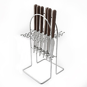 Silverware Set with Holder - Uniturcky Hanging Flatware Set with Stand - 24PCS Cutlery Set with Faux Wooden Handle - Stainless Steel Utensils Set for Home Restaurant Party (Silver, Service for 6)