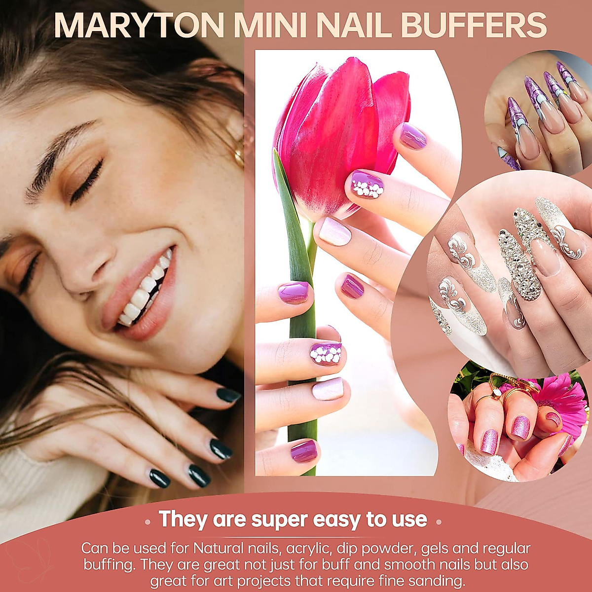 Maryton Mini Nail Buffer Blocks - 180/240 Grit Professional Salon Orange Buffers - Buff Nails Prior to Application of Gel Polish, Acrylic, 50 Count