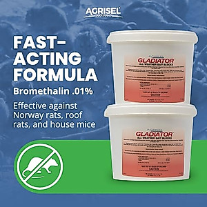 Agrisel Gladiator Rodenticide, Mouse Bait, Rat Bait, Single-Dose Rodent Control, Use Indoor & Outdoor, 3-Pack of Disposable Gloves Included, 128 Wax Blocks (.5 oz)