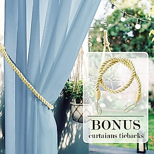 RYB HOME Sheer Curtains Waterproof - Detachable Tab Top Semi Transparent Patio Curtain with 1 Free Rope, Privacy Thermal Drapes, Easy Hanging for Outdoor Living Space, 54" Wide, 96" Long, Navy Blue