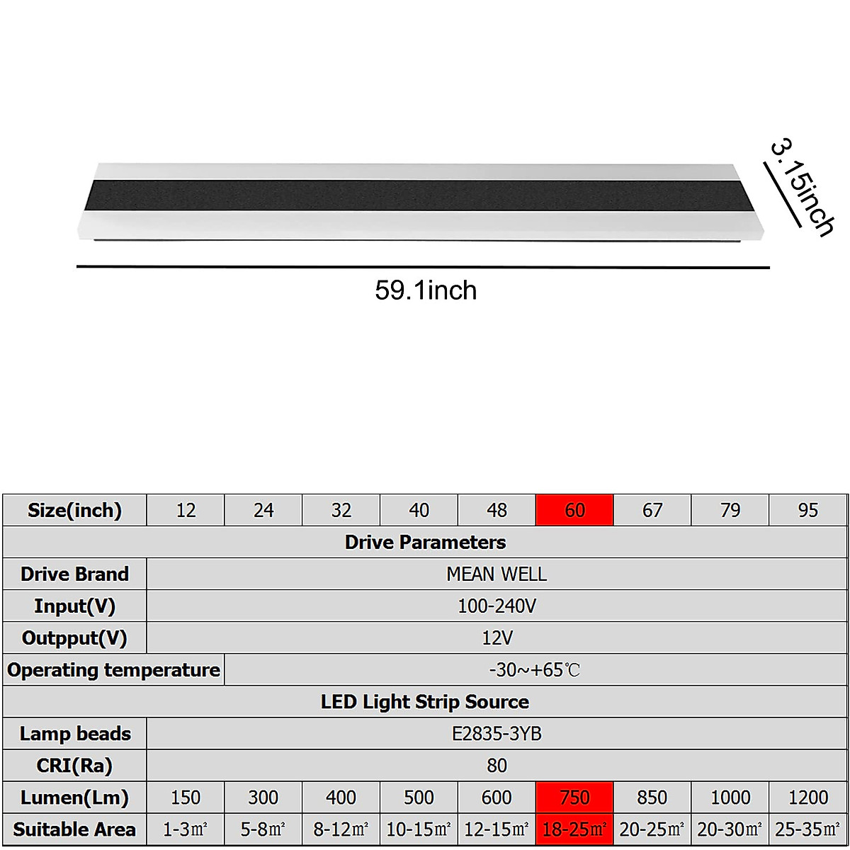 Outdoor Long Strip Modern LED Wall Lighting Fixture Lamps, Elegant Frosted White Acrylic, Black Aluminum Body IP65 Waterproof Anti Rust (Cold White, 60inch)