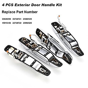 Exterior Chrome Door Handle 4 PCS Front Rear Driver & Passenger Compatible with 2007-2014 Cadillac Escalade Chevy Avalanche Silverado Suburban GMC Sierra Yukon OE # 20828258 22738721 25960525 22738722