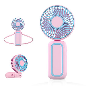 QearFun Portable Handheld Fan, Hand Fan with USB Rechargeable Battery, Mini Electric Pocket Fan with Foldable Design for Desktop, Home,Office, Small Hand Held Fan for Travel and Outdoor-Pink