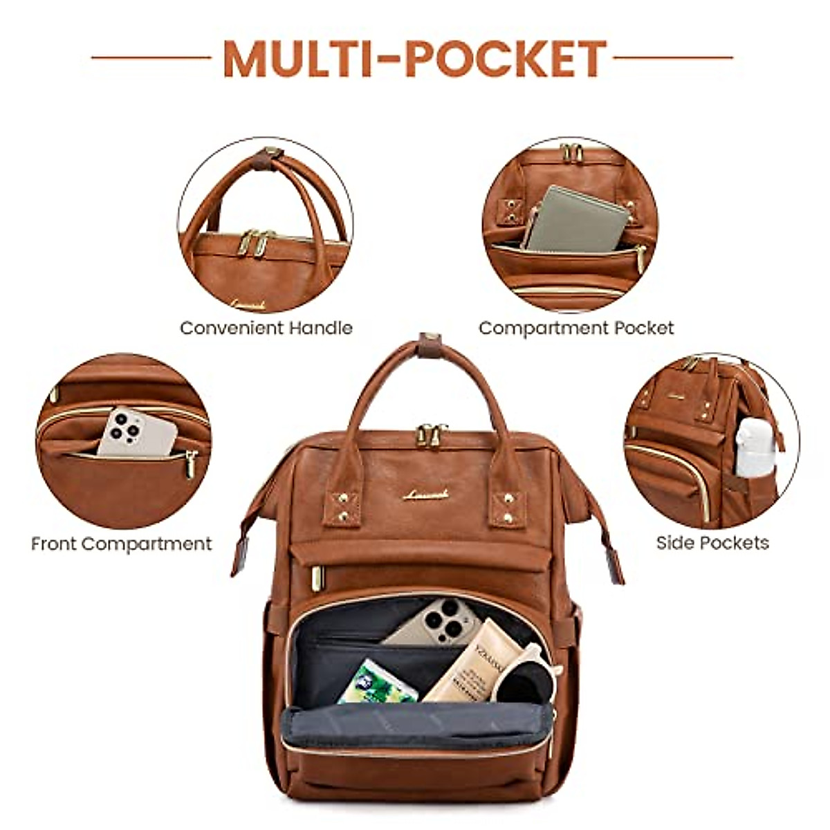 LOVEVOOK Fashion Backpack Purse for Women,12.5inch Waterproof Leather Cute Small Backpack Daypacksg,Brown