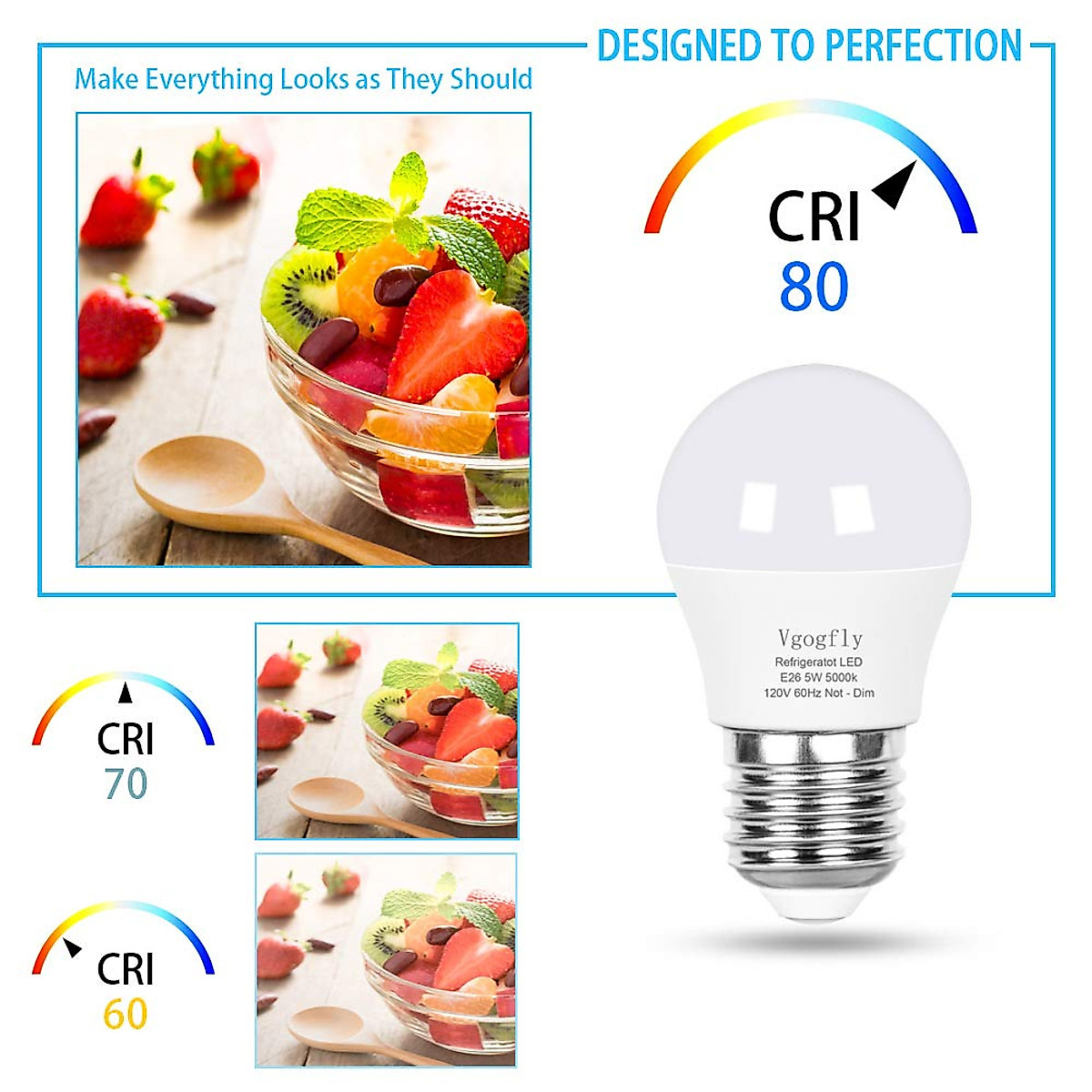 Vgogfly LED Refrigerator Light Bulb 40W Equivalent 120V A15 Fridge Waterproof Bulbs 5 W Daylight White 5000K E26 Medium Base Freezer Ceiling Home Lighting Lamp Non-dimmable(1 Pack)