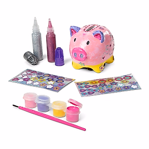 Melissa & Doug Created by Me! Piggy Bank Craft Kit with 4 Pots of Paint, Brush, Glitter, Stickers