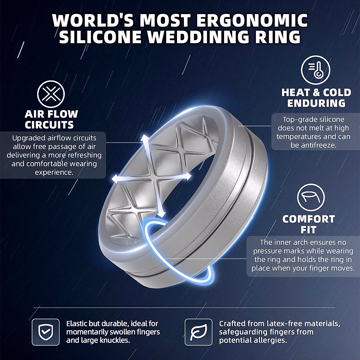 Egnaro Silicone Ring Men 1/4/6 Multipack Breathable Mens Silicone Rubber Bands Wedding Rings for Men Engagement Bands - 8mm Width 2mm Thickness…