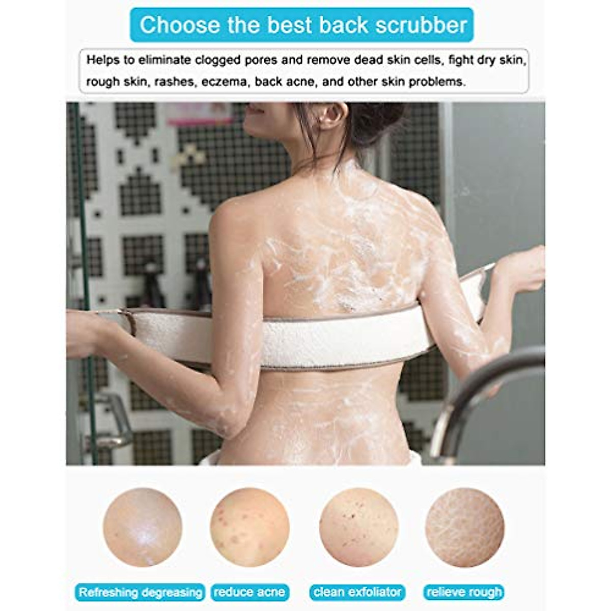 Loofah Back Scrubber for Shower, Natural Soft Flax Back Exfoliator Cleaner for Shower Acne, Extra Long Back Scrub Washer, Dual-Sided Bath Exfoliating Scrubber, Deep Clean&Invigorate Skin for Men/Women