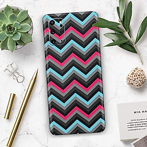 DesignSkinz Sharp Pink & Teal Chevron Pattern Protective Vinyl Decal Wrap Skin Cover Compatible with The Samsung Galaxy S20 (Screen Trim & Back Glass Skin)