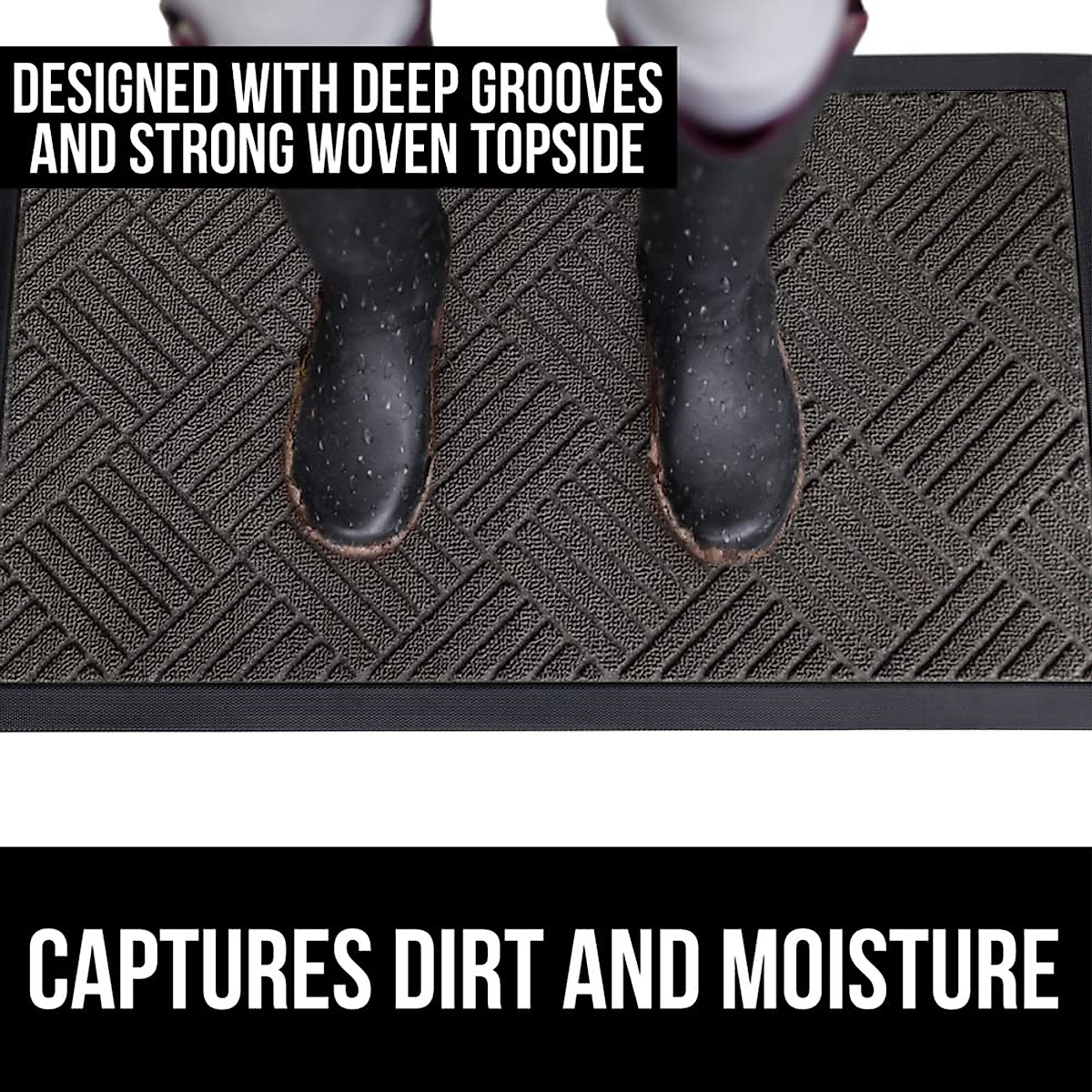 Gorilla Grip All-Season WeatherMax Doormat, Durable Natural Rubber, Stain and Fade Resistant, Low Profile, Indoor Outdoor Door Mats, Easy Clean Patio Entrance Mat, 17x29, Gray Diamond