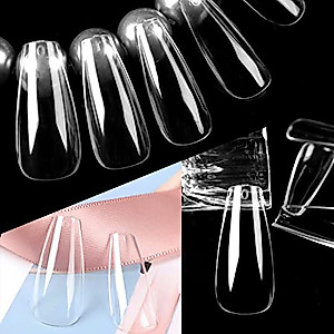 UNA GELLA Long Coffin Gel Nail Tips 216pcs 12 Sizes Clear Press on Nails Base Tips Coffin False Fake Tips Full Acrylic Nails Coffin Shaped For Nail Extension DIY Salon Soft Gel Tips