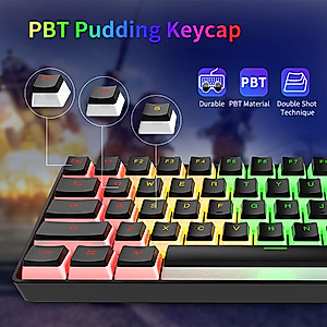 NACODEX Mini 60% Mechanical Gaming Keyboard - PBT Pudding Keycap Bluetooth 5.0 Rainbow Keyboard - 1000mAh Ultra-Compact Keyboard for Win/Mac/PC Gamer (Red Switch White)