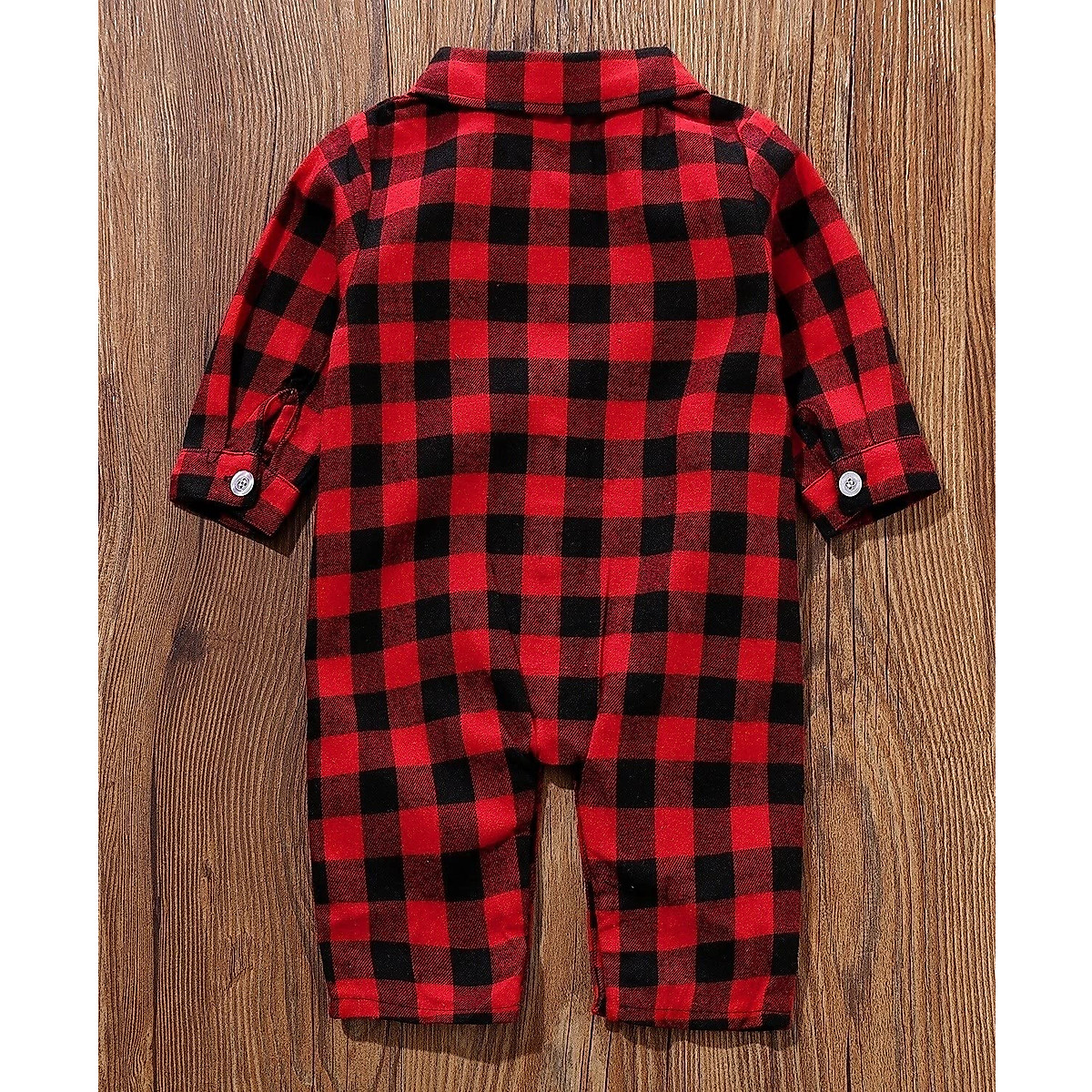 AGQT Toddler Boys Christmas Romper Red Plaid Suit Long Sleeve Xmas T-Shirt Jumpsuit Gentleman Formal One Piece Bodysuit Outfit (Red and Black Grid, 12-18 Months)