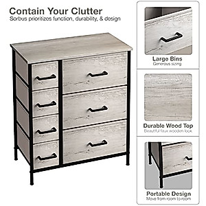 Sorbus Dresser with 7 Faux Wood Drawers - Storage Unit Organizer Chest for Clothes - Bedroom, Hallway, Living Room, Closet, & Dorm Furniture - Steel Frame, Wood Top, & Easy Pull Fabric Bins