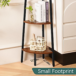 Yoobure 4-Tier Corner Bookshelf with Metal Frame - Ladder Display Shelf for Bedroom and Living Room, Tall Wood Corner Bookcase and Plant Stand