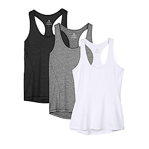 icyzone Workout Tank Tops for Women - Racerback Athletic Yoga Tops, Running Exercise Gym Shirts(Pack of 3) (Black/Gray/White, Small)