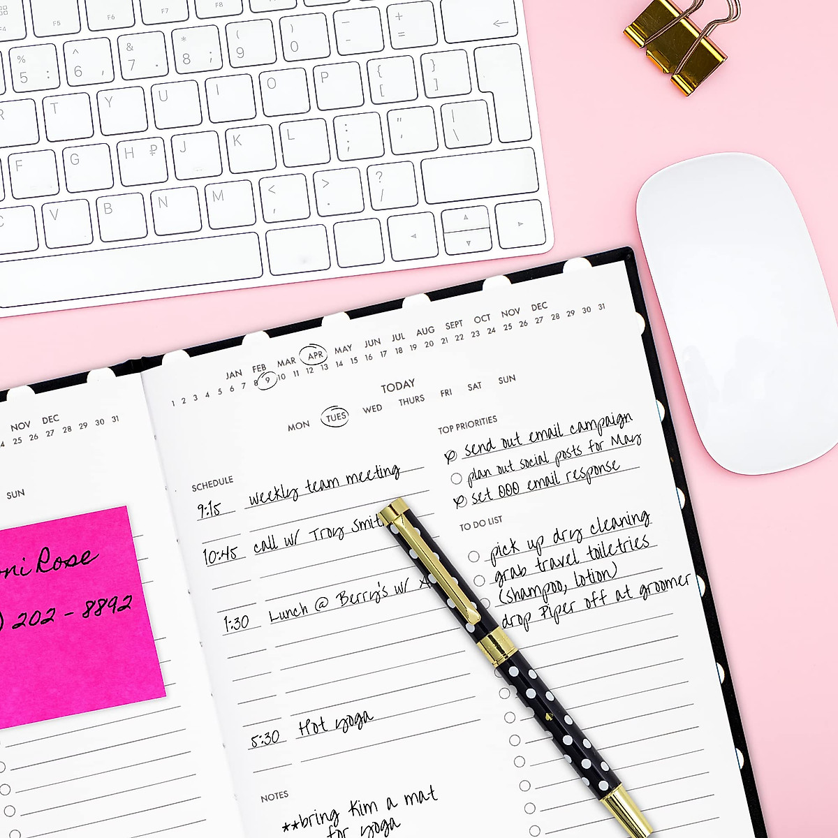 Kate Spade New York Undated Daily Planner, Large Journal Planner, To Do List Notebook, Black/Gold Hardcover Personal Organizer, Polka Dots