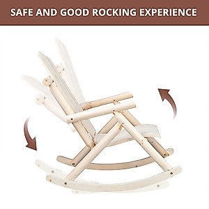 COOBL Log Rocking Chair,Solid Wood High Back Rocker,All Weather Resistant Porch Rocker for Lawn Garden Backyard Patio