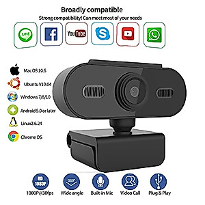 ZAUNCO Webcam 1080P Webcam, HD Webcam with Microphone USB Camera Autofocus Plug and Play Suitable for Video Conferencing Gaming Webcam