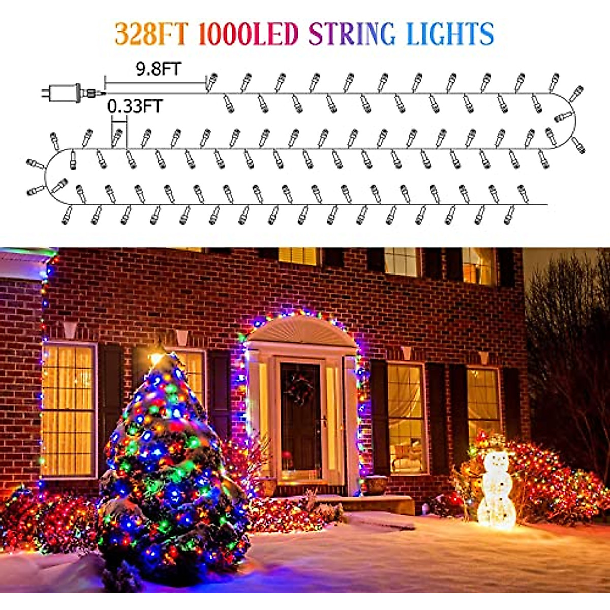 Quntis Christmas Tree Lights Multicolor, 328FT 1000 LED Diamond Cluster Christmas Lights 8 Modes Waterproof Outdoor String Lights with Timer & Memory for Yard Holiday Party Garden Patio Wedding Decor
