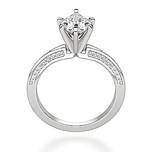 Riya Gems 3.30 Carat Pear Diamond Moissanite Engagement Ring Wedding Ring Eternity Band Vintage Solitaire Halo Hidden Prong Setting Silver Jewelry Anniversary Promise Ring Gift (7.5)