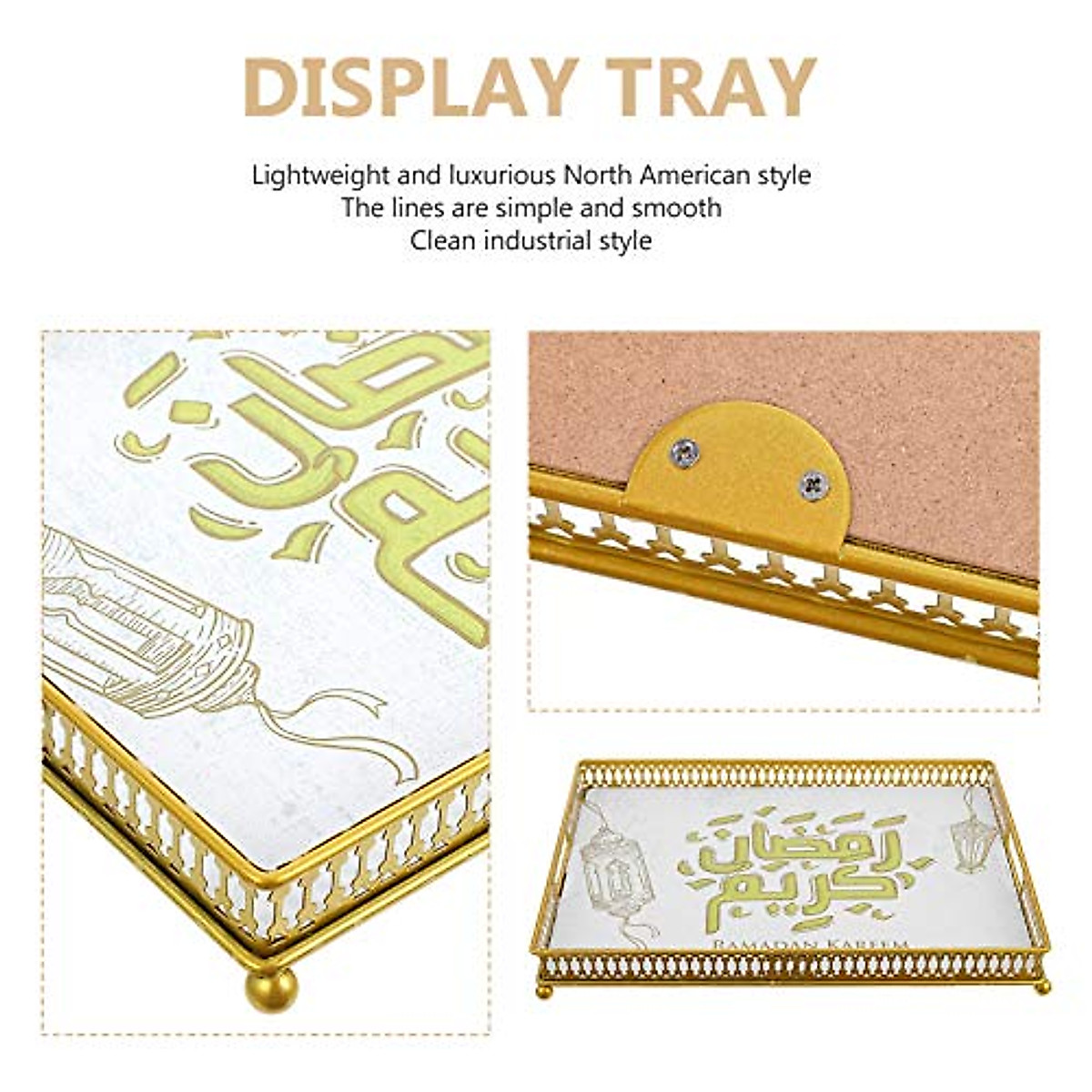 VALICLUD Golden Coffee Tea Serving Tray Eid Ramadan Food Tray Muslim Islam Mubarak Snake Plate Mubarak Dessert Plate Ramadan Mubarak Eid Decor Tray for Home Party Food Serving Dish