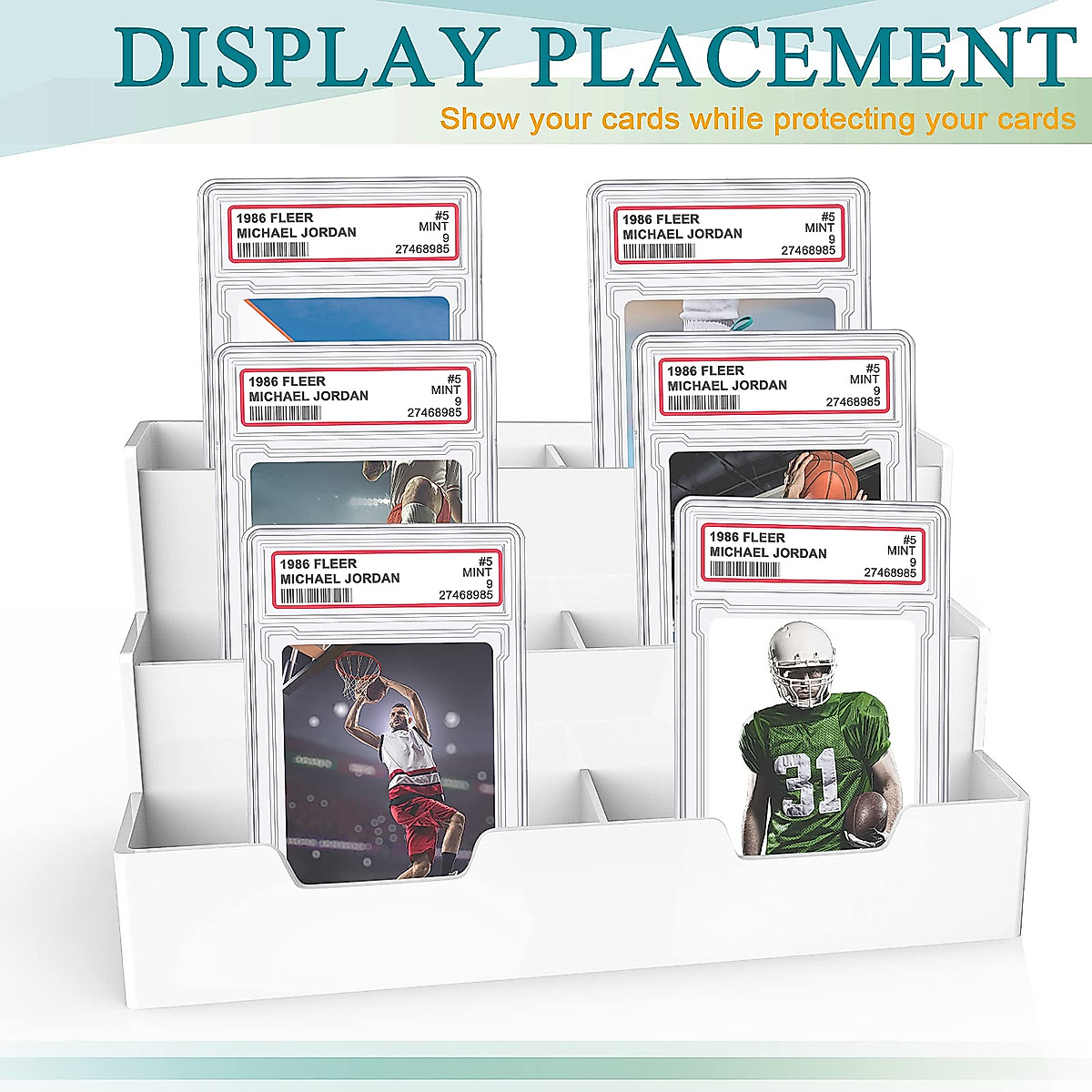 Trading Cards Protector Case Acrylic Clear Baseball Card Holders with Label Position Hard Card Sleeves Small Sturdy Storage Box for Card Standard Collector Sport Game Grade Card Case (6 Pieces)