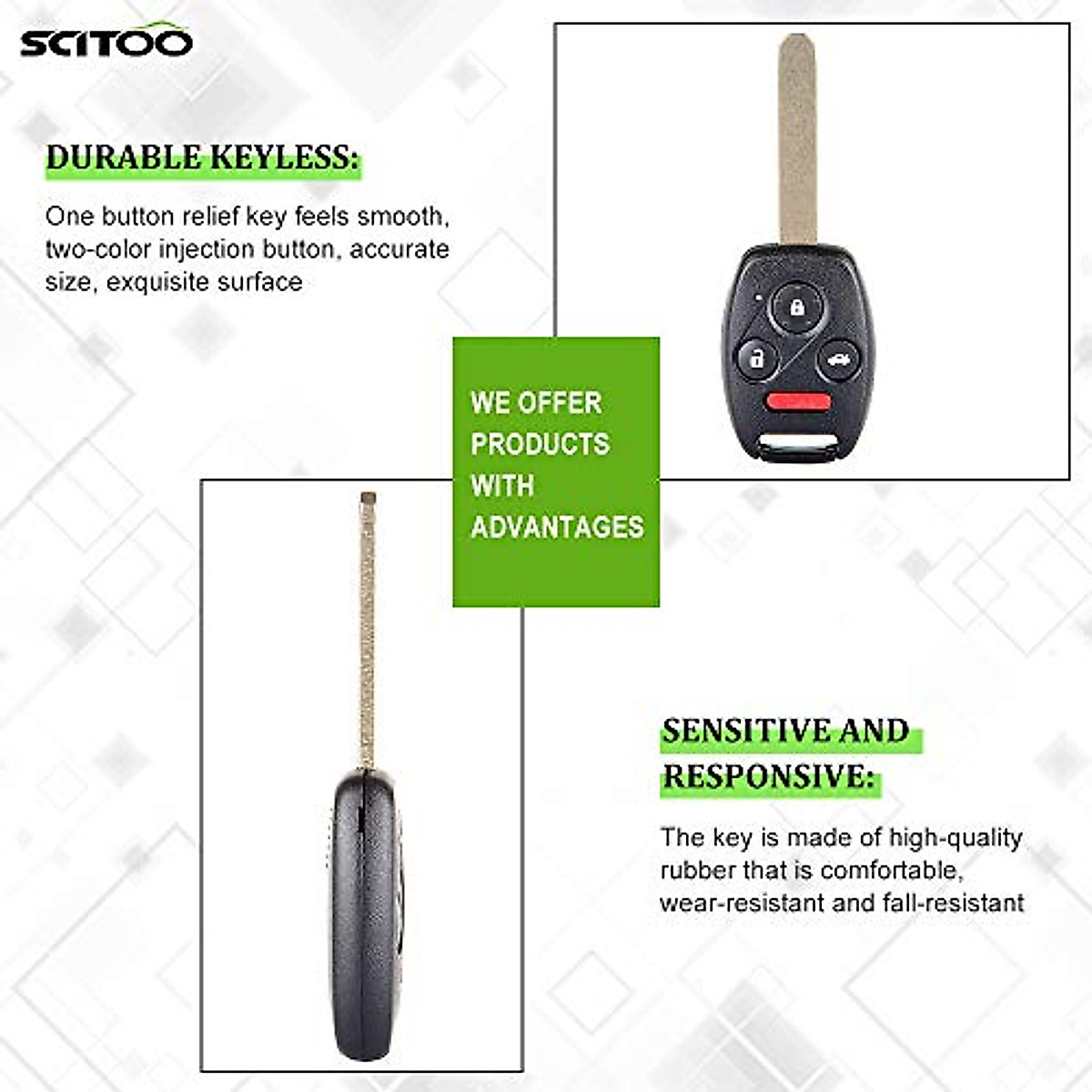 SCITOO 1X Keyless Entry Remote Control Key Fob fits 2008-2012 for Honda for Accord 2009-2015 for Honda for Pilot 5WK4930