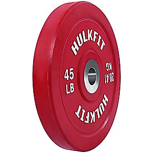 HulkFit Olympic 2-Inch Rubber Bumper Plate with Stainless Steel Insert, Red, 45lb, SINGLE