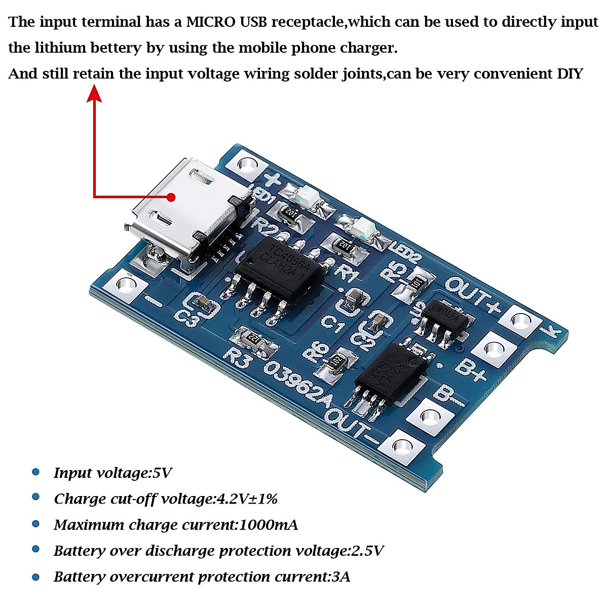 Weewooday Charging Module Battery Charging Board with Battery Protection BMS 5v Micro USB 1a Lithium Charge Module(40 Pieces)