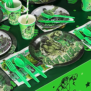 Hulk Birthday Party Supplies Decorations, Hulk Theme Backdrop, Tablecloth Balloons Kit Cups Plates Napkins Tableware Set for Kids Birthday Party Supplies