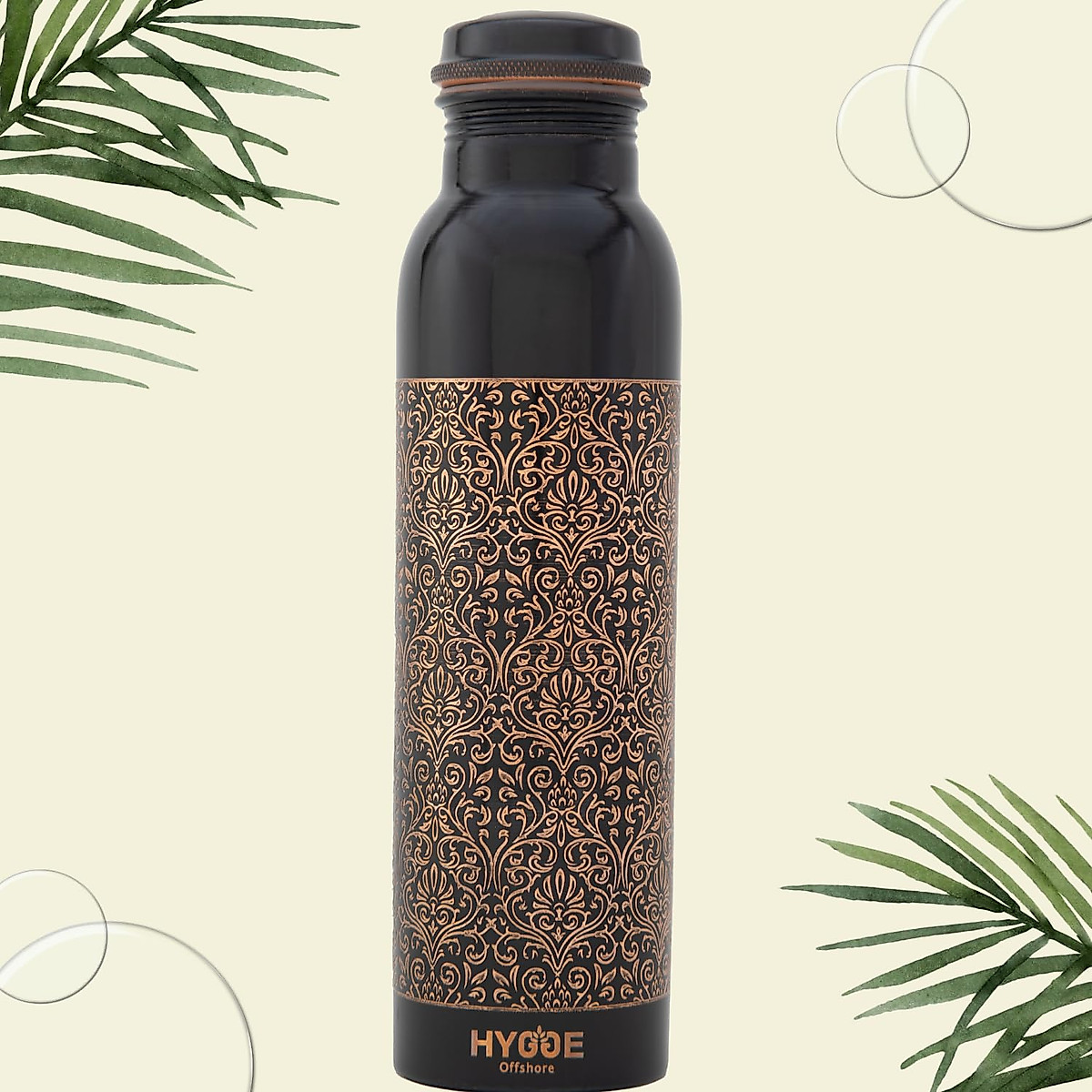 HYGGE Copper Water Bottle - 34 Oz Extra Large - A Antique Engraved Ayurvedic Pure Copper Vessel For Drinking - Drink More Water, Lower Your Sugar Intake And Enjoy The Health Benefits Immediately