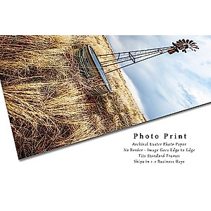 Country Photography Print (Not Framed) Vertical Picture of Old Windmill and Water Tank in Prairie Grass in Oklahoma Farm Wall Art Farmhouse Decor (5" x 7")