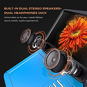 SUNPIN 12.5" Portable DVD Player for Car and Kids, 10.1" Swivel HD Screen with 5 Hours Built-in Battery, Car Headrest Holder, Dual Headphone Jacks, Support USB/SD Card/Sync TV/All Regions Discs, Blue