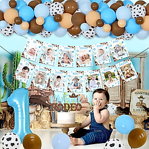 First Rodeo Birthday Party Decorations Boy Blue, Western Cowboy 1st Birthday Party Decorations - Cowboy Balloon Garland Kit with High Chair Banner, Monthly Photo Banner, My First Rodeo Cake Topper