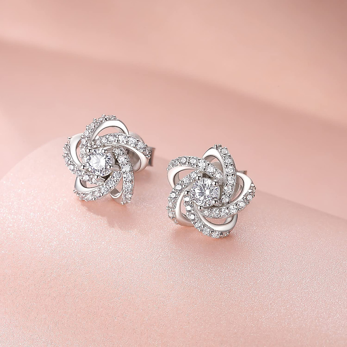 GEORGE · SMITH Earrings for Women, 925 Sterling Silver Flower Stud Earrings Hypoallergenic Sliver Earrings, 5A Cubic Zirconia Earrings Jewelry Gifts for Anniversary Birthday Mother‘s Day for Women