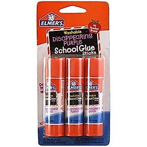 Elmer's Washable Dissappearing Purple School Glue Sticks, 3 Pack, 6 grams Each (E520)