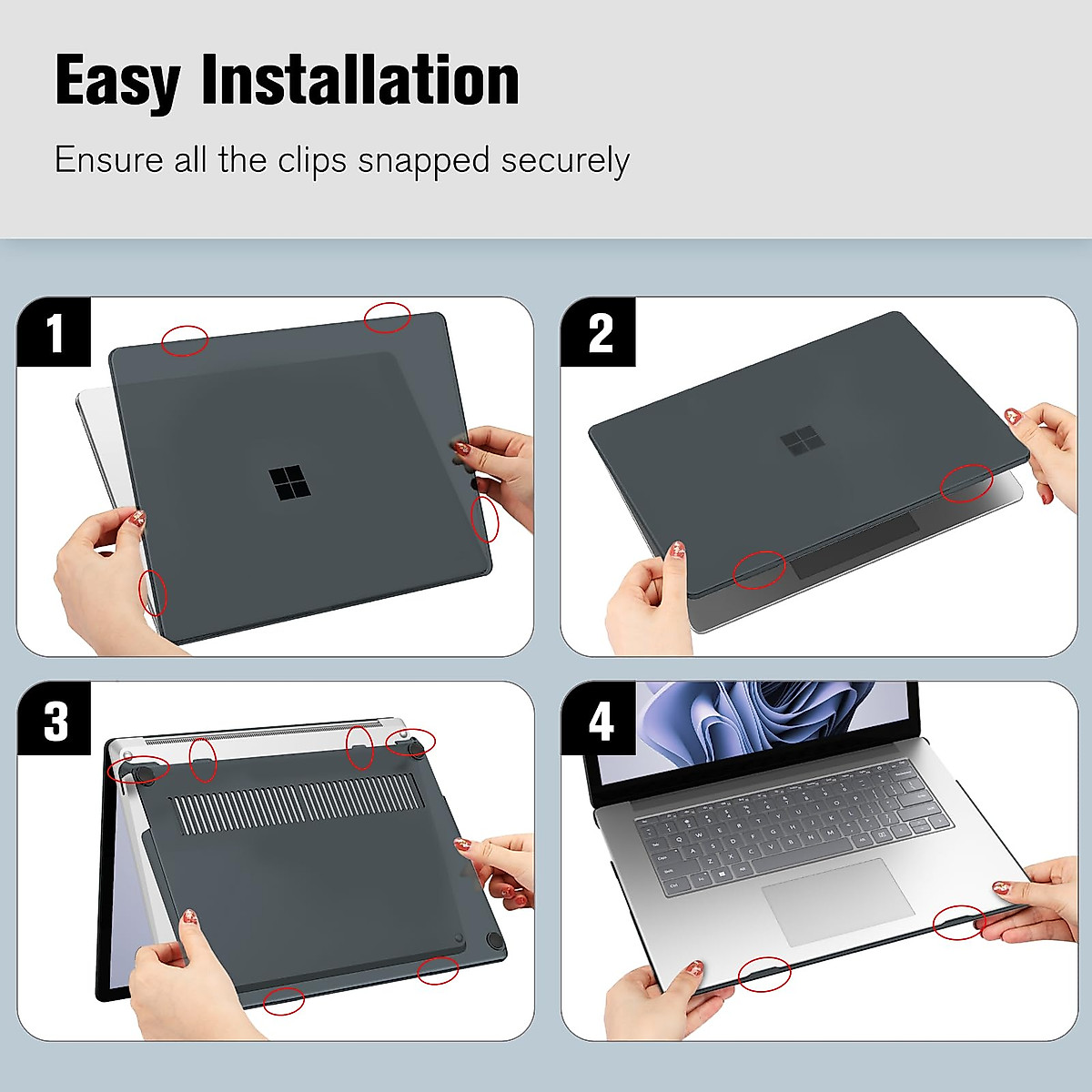 Fintie Case for 15 Inch Microsoft Surface Laptop 5 4 3 with Metal Keyboard (Model: 1872/1873/1953/1979) - Protective Slim Snap On Hard Shell Cover, Crystal Black