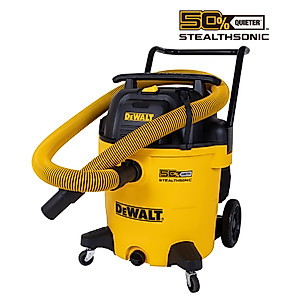 DEWALT 16 Gallon STEALTHSONIC Poly Wet/Dry Vacuum, DXV16P-QTA Noise Reduction Heavy Duty Shop Vacuum for Jobsite/Workshop, Reduce Motor Noise, Yellow