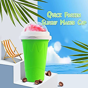 NUFR Slushie Maker Cup, Magic Quick Frozen Smoothies Cup Cooling Cup Double Layer Squeeze Cup Slushy Maker, Homemade Milk Shake Ice Cream Maker DIY it for Children and Family (Green)
