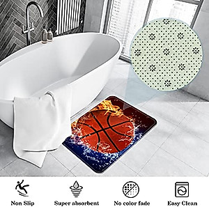 Basketball Ball in Fire Flames and Splashing, Indoor Door Mat Durable Front Door Mats Entryway Rug Non-Slip Absorbent Area Rugs Resist Dirt Rugs for Room Decor, 24"x16"
