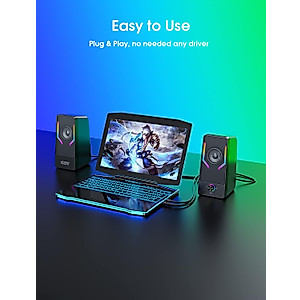 NOOTRY Computer Speakers, Gaming Desktop Speakers with 7Color Backlit, 10W USB Powered Volume Control Speakers, 2.0CH Stereo Laptop Speaker, Bluetooth&USB Audio for PC, Monitor, Mac, Tablet, Phone