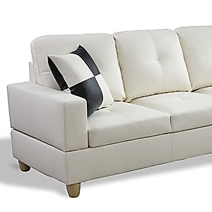 Beverly Fine Funiture Tinata Right Facing Faux Leather Sectional Sofa, Cream White