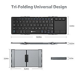 iClever Foldable Keyboard, BK08 Bluetooth Keyboard with Sensitive Touchpad, Multi Devices, Pocket-Sized Tri-Folding Portable Keyboard for iPad, iPhone, Smartphone, Laptop and Table